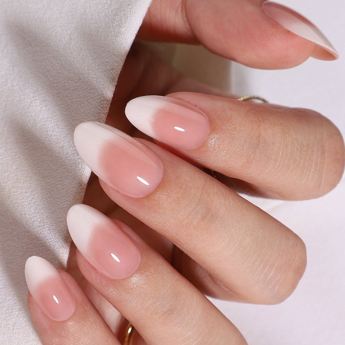 Nail Art Ideas Almond Pink French Medium Glossy Press On Nails – CurvLife