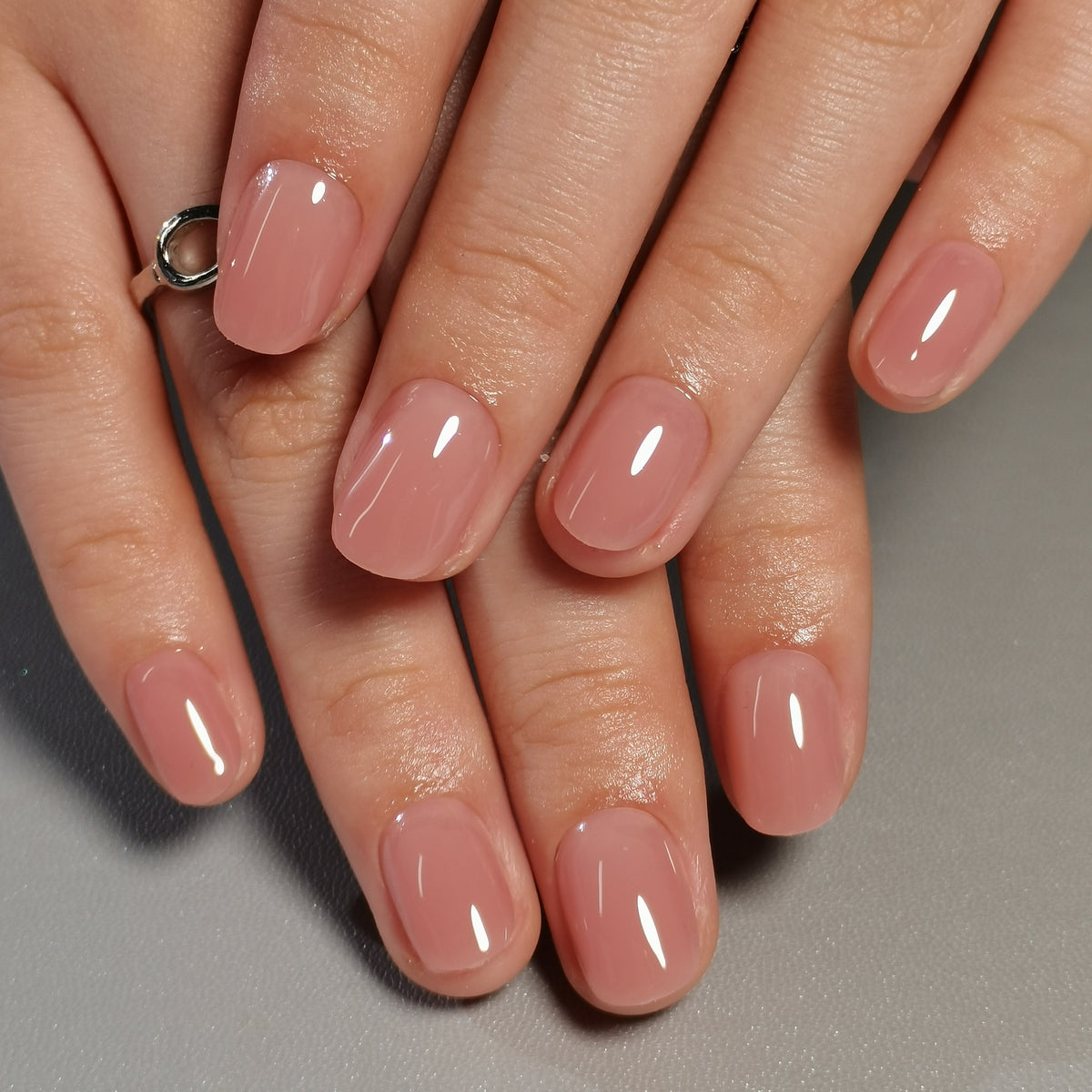 Nail Art Ideas Round Pink Solid Colors Short Glossy Press On Nails ...