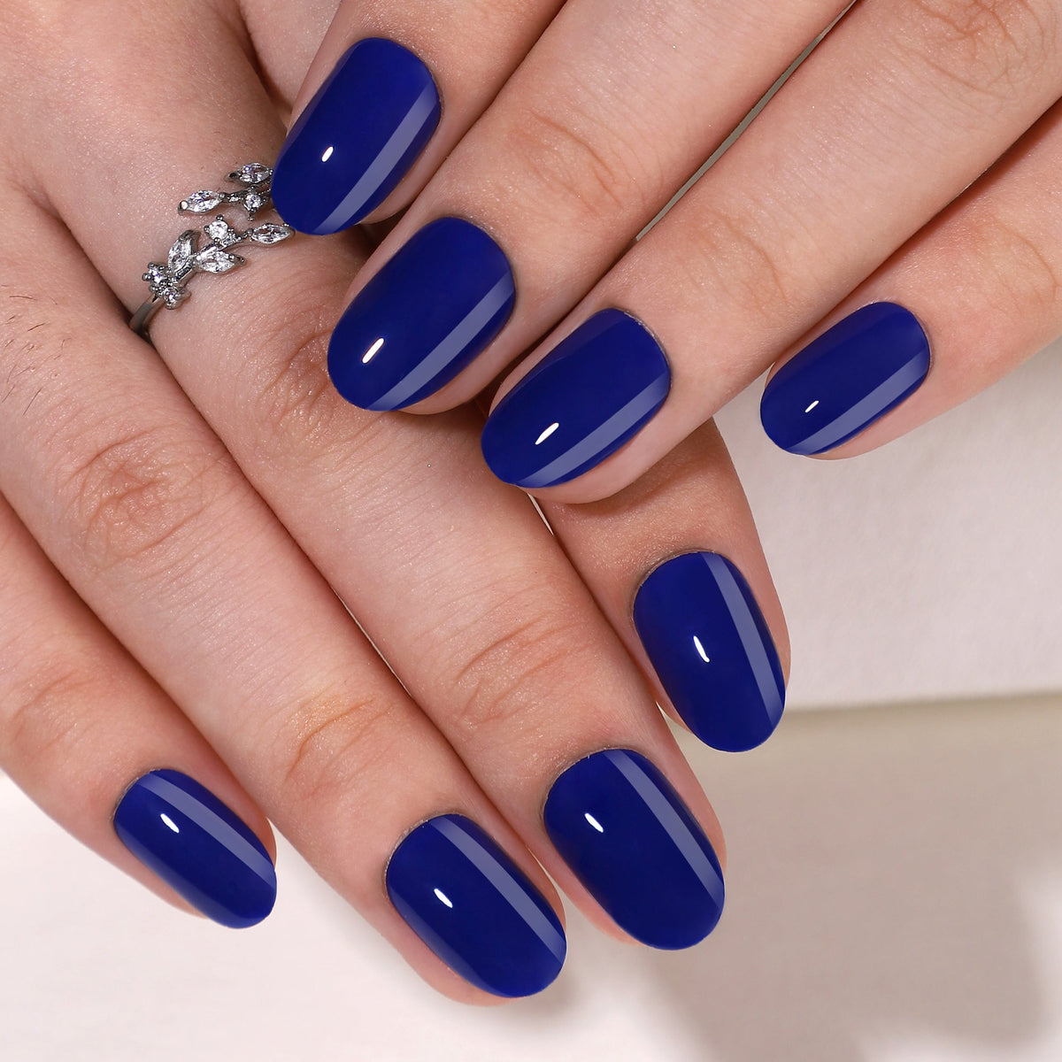 Oval Blue Solid Colors Short Glossy Press On Nails – CurvLife