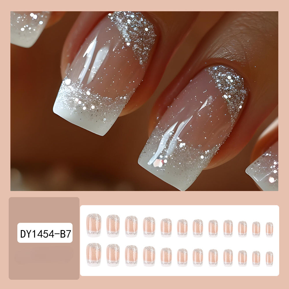 Nail Art Ideas Square Pink French Medium Glossy Press On Nails – CurvLife