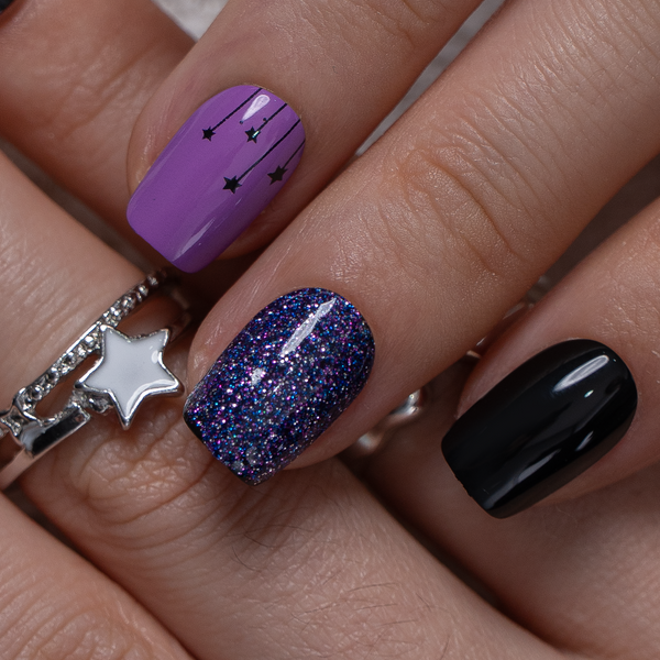 Curvlife short squoval star gel press on nails black glossy-shiny ...