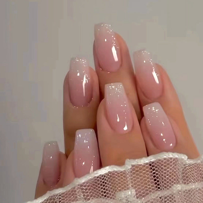 Nail Art Ideas Coffin Pink Ombre Medium Glitter Press On Nails – CurvLife