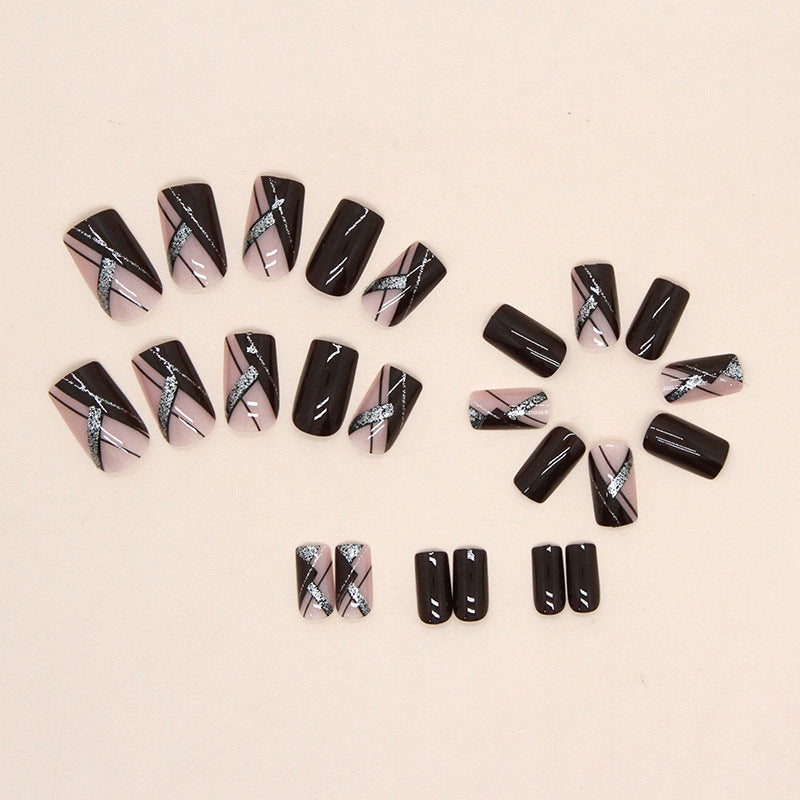 Nail Art Ideas Square Red Checkered Checkered Medium Glitter Press On ...