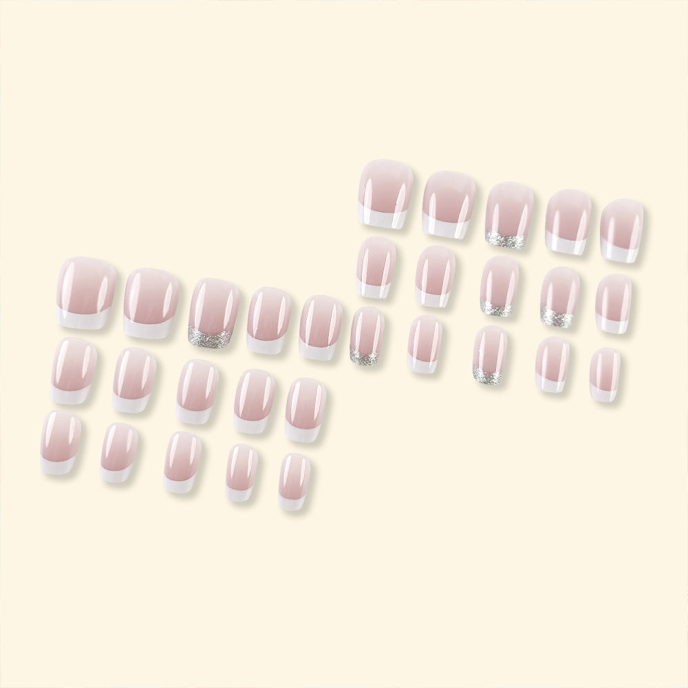 Nail Art Ideas Square Pink French Medium Glossy Press On Nails – CurvLife