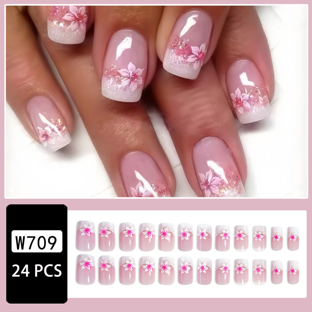 Nail Art Ideas Squoval Pink French Medium Glossy Press On Nails – CurvLife
