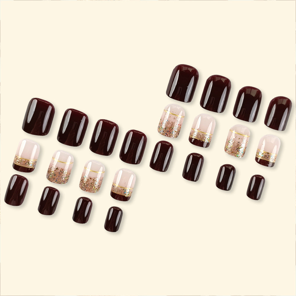 Nail Art Ideas Square Brown fall French Medium Glossy Press On Nails ...