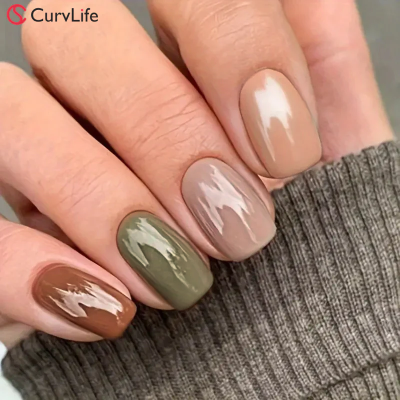 Nail Art Ideas Squoval Green Medium Glossy Press On Nails – CurvLife