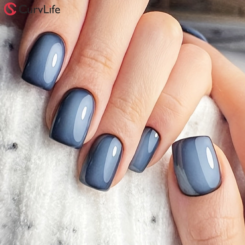 Nail Art Ideas Squoval Gray Cat eye Medium Glossy Press On Nails – CurvLife