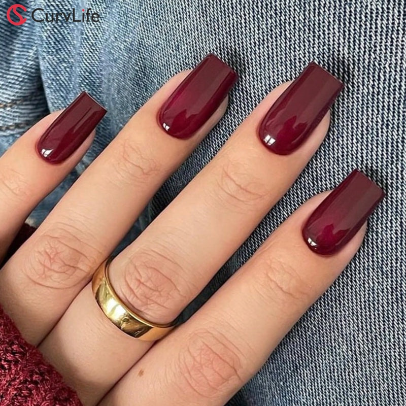 Nail Art Ideas Square Red Medium Glossy Press On Nails – CurvLife