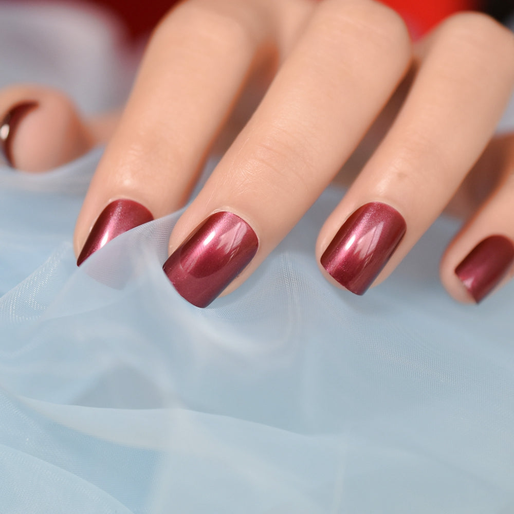 Nails Art Ideas Luxury Metallic Red Short Solid Colors Square wk26hot ...
